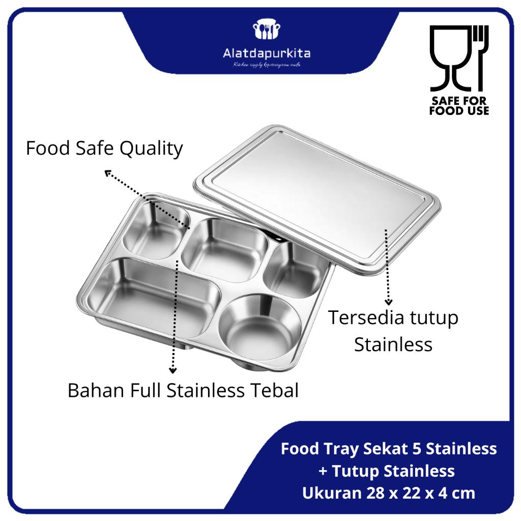 Jual Food Tray Piring Stainless Steel Lunch Box Set 5 Sekat Tebal ...