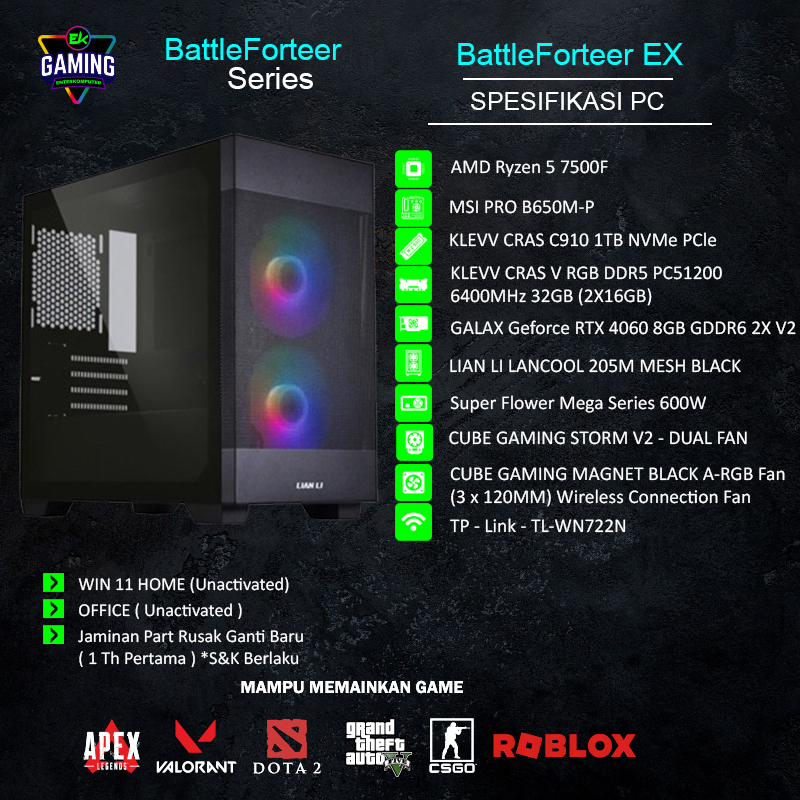 Jual PC Rakitan EK Gaming BattleForteer EX - Ryzen 5 RTX 4060 EnterKomputer | Shopee Indonesia