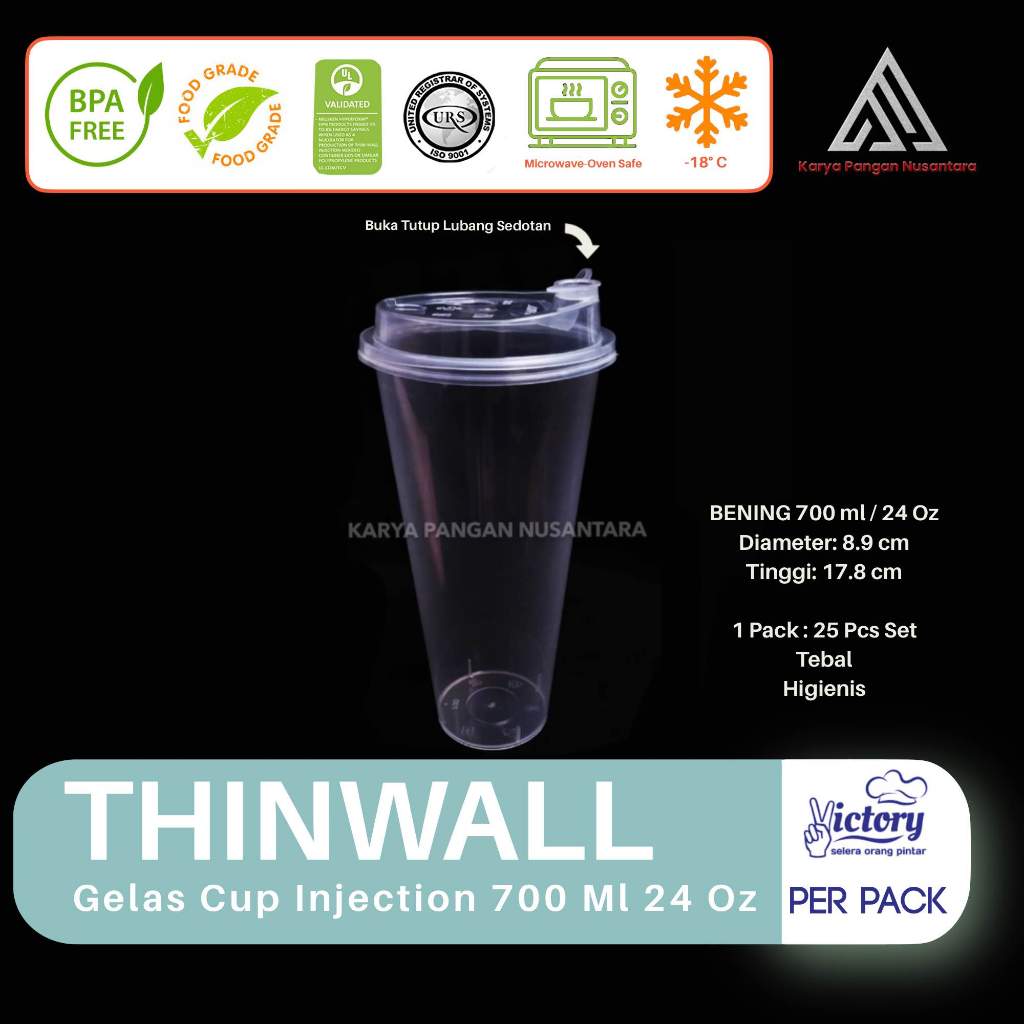 Jual THINWALL VICTORY GELAS CUP INJECTION 24 OZ 700 ML BENING GELAS ...