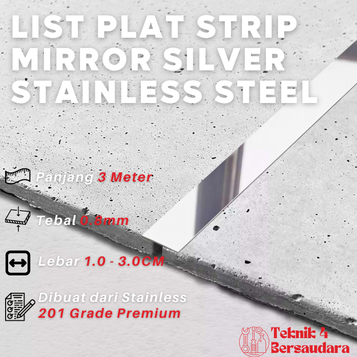 Jual List Plat Strip Mirror Silver Stainless Steel 201 1.0 CM - 3.0 CM ...