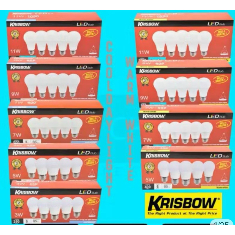 Jual KRISBOW BOHLAM LAMPU LED ISI 5PCS 3W, 5W, 7W, 9W, 11W, 12W, 15W, 18W/KRISBOW BULB LED ...