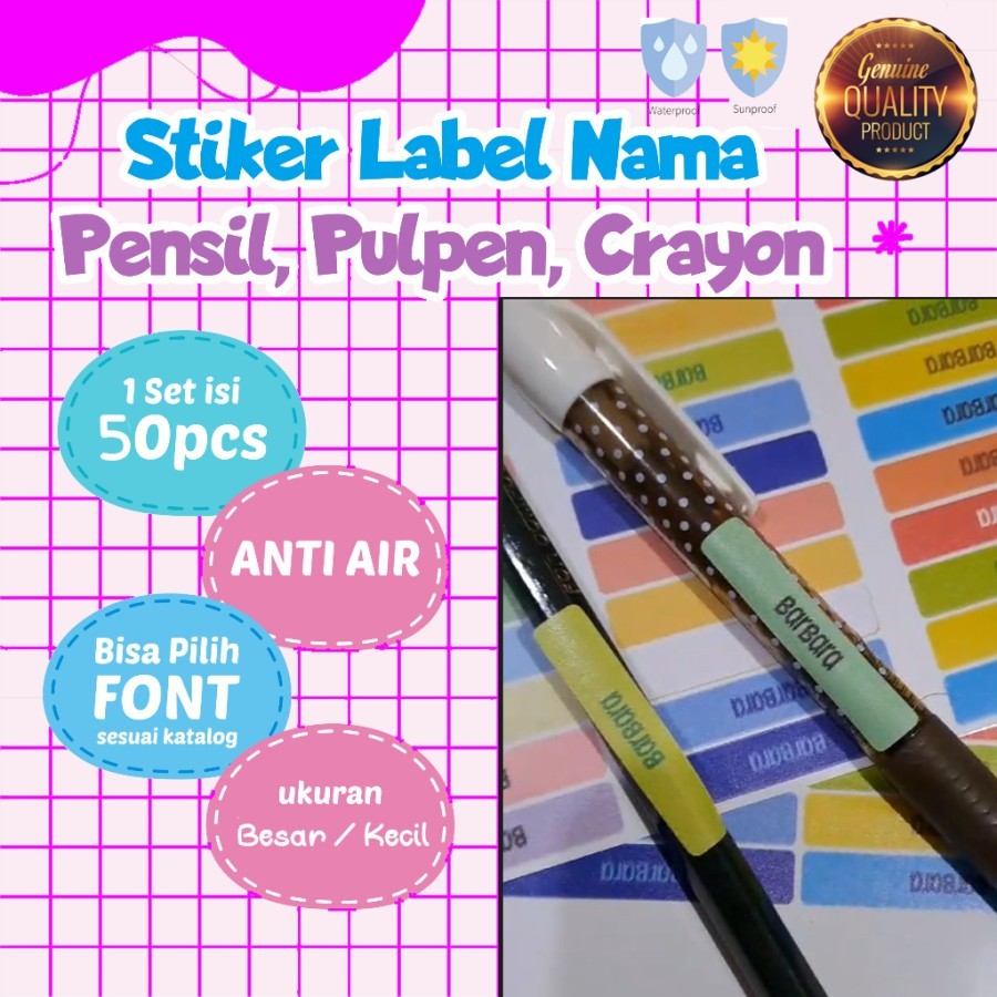 Jual Stiker Label Nama Pensil Pen Spidol Crayon Custom nama Vinyl ...
