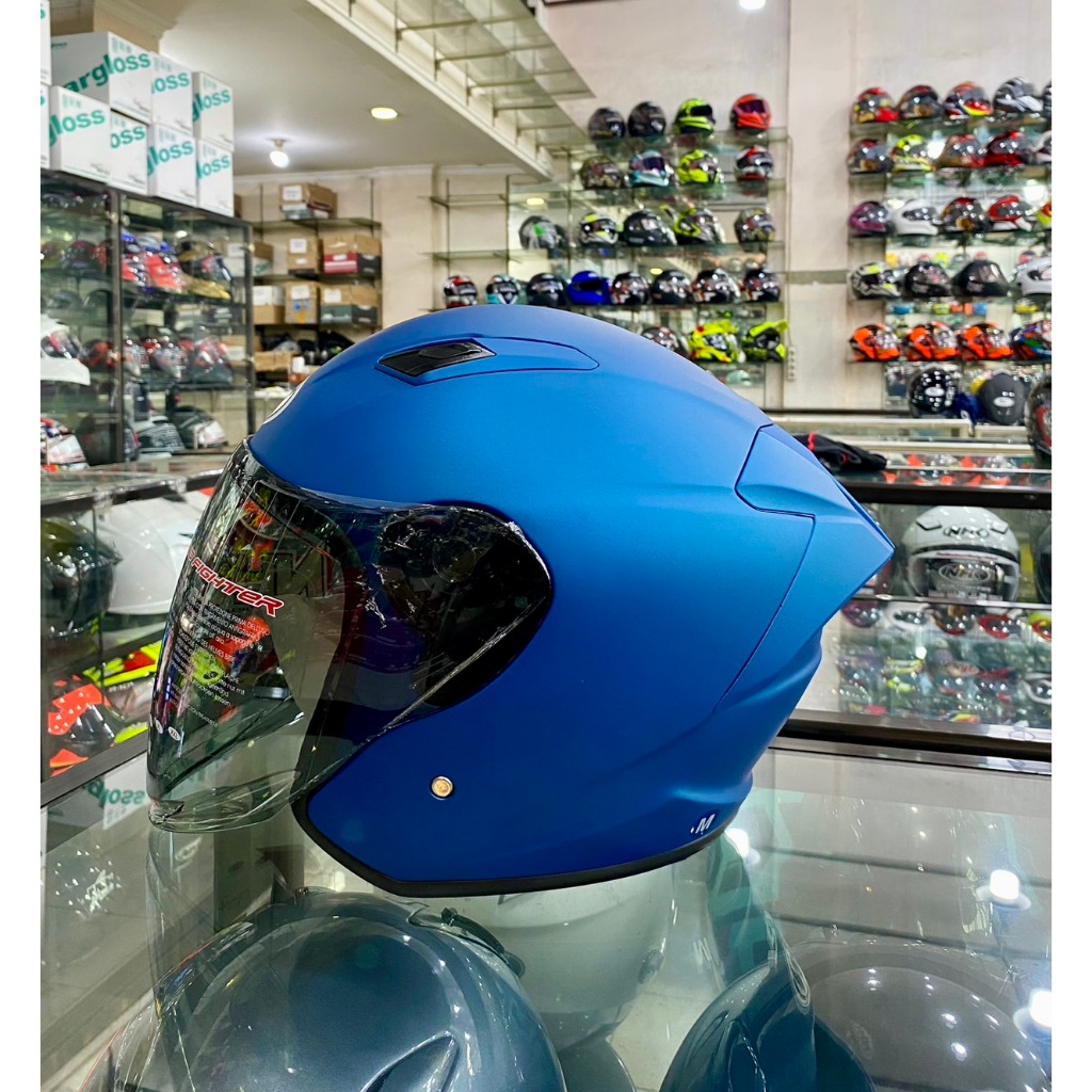 Jual NHK R1 Elite Solid Blue Doff || Helm Half Face Single Visor ...