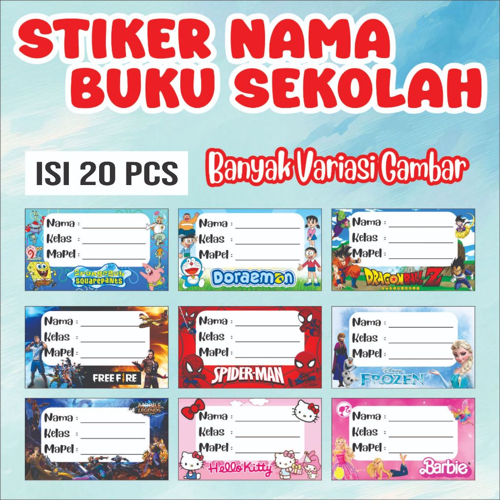 Jual ( ISI 20 PCS ) Stiker Nama Buku Sekolah / Stiker Mapel / Stiker ...