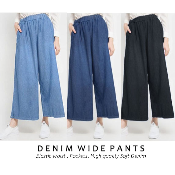 Jual PREMIUM Long Denim Wide Pants / Kulot Denim Panjang semata kaki ...