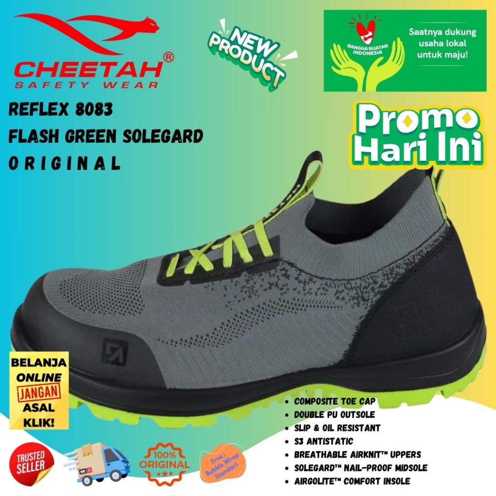 Jual Cheetah Sepatu Safety Kerja Reflex 8083 Flash Green Solegard ...