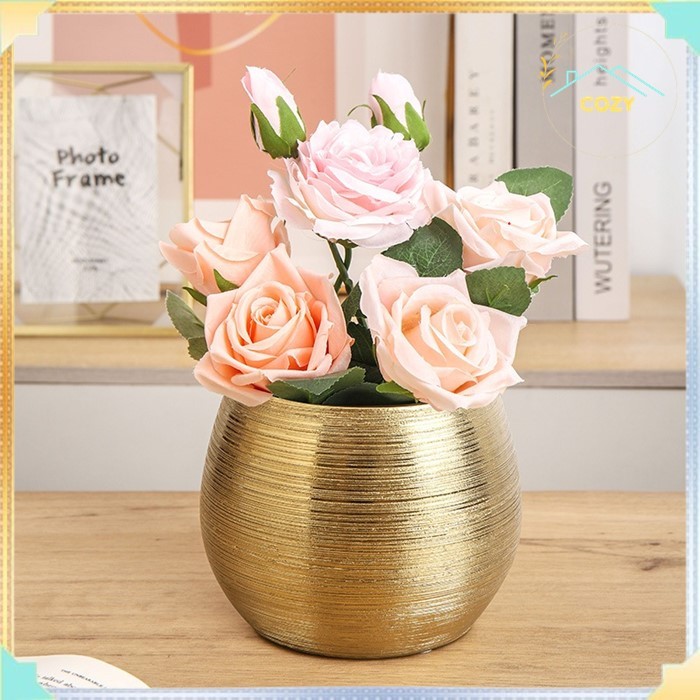 Jual Berlapis Emas Keramik Disikat Lezat Bulat Pot Bunga In Bergaya Eropa Ruang Tamu Ornamen Vas ...