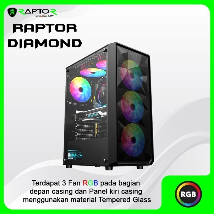 Jual Casing PC Gaming Raptor Diamond With 3 RGB Fan | Shopee Indonesia