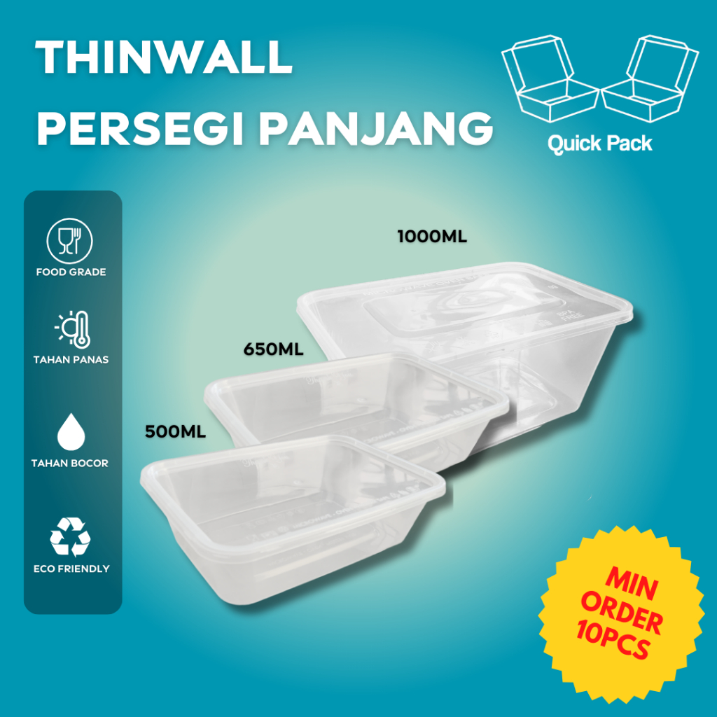 Jual Thinwall Rectangle Persegi Panjang Kotak Makan Plastik 500ml