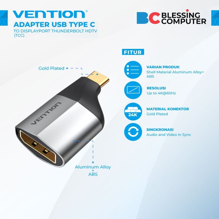 Jual CONVERTER VENTION TCCH0 Type C to DP 4K 60Hz Gray | Shopee Indonesia