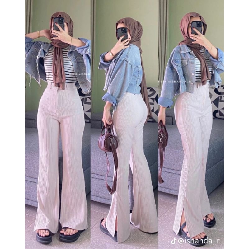 Jual CELANA CUTBRAY KNIT WANITA Higwaist Knit Cutbray Wanita Premium ...