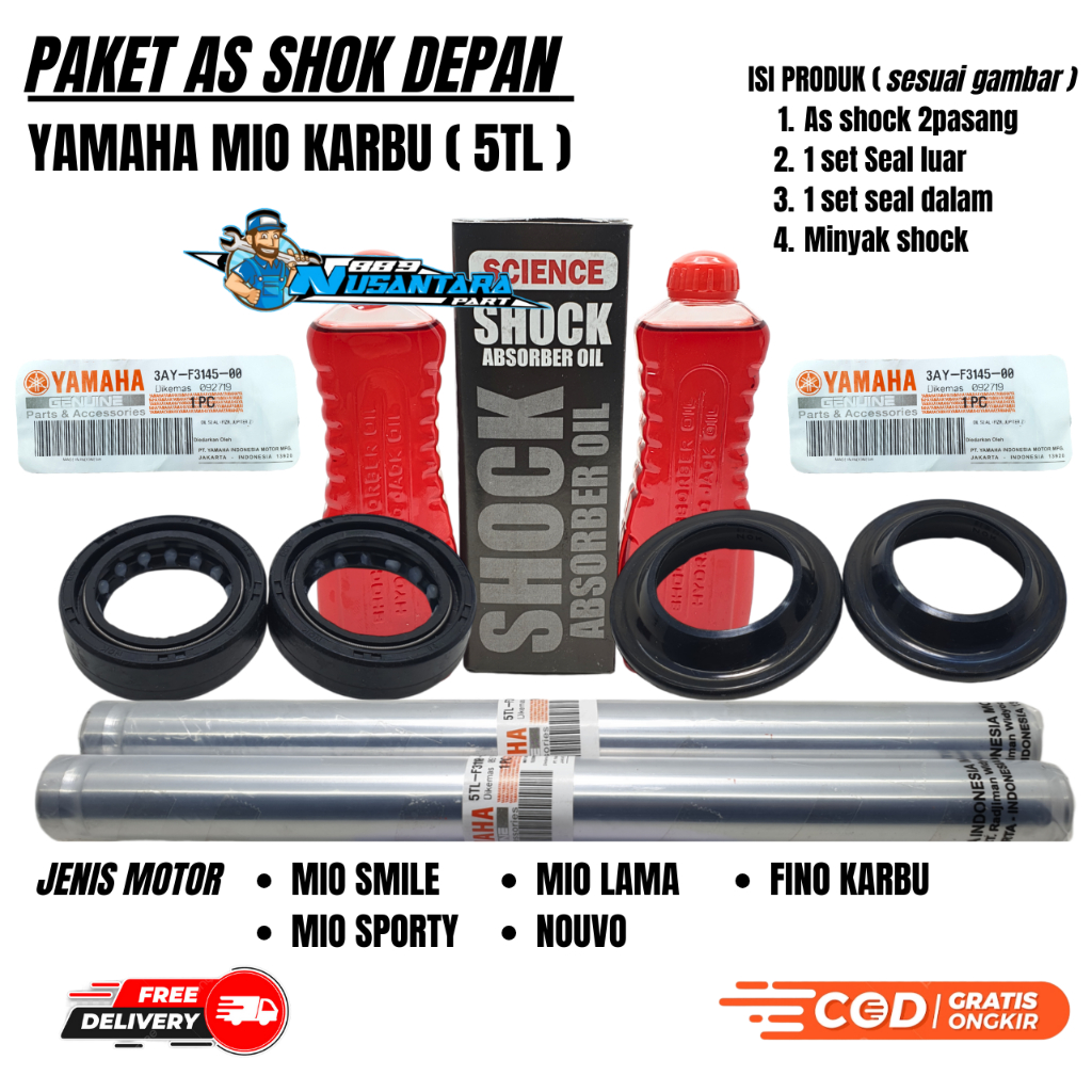 Jual PAKET 4ITEM 5TL AS SHOCK DEPAN MIO SPORTY / OLI SHOCK MIO / SEAL ...