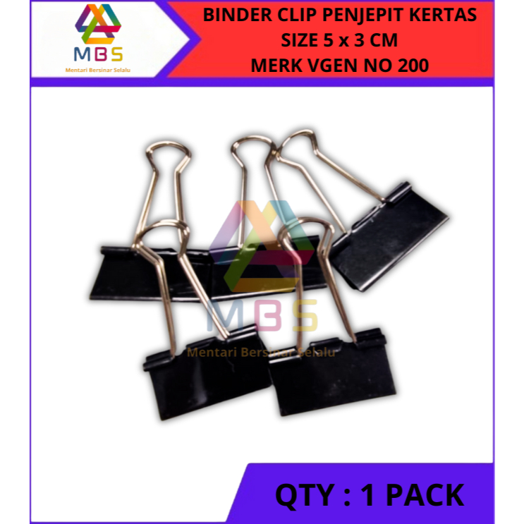 Jual BINDER CLIP PENJEPIT KERTAS SIZE 5 X 3 CM MERK VGEN NO 200 KLIP ...