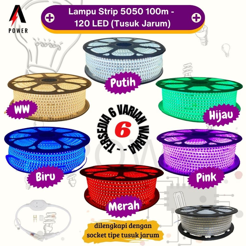 Jual Lampu LED Strip 5050 100m - 120 LED / meter (Warm White, Putih ...