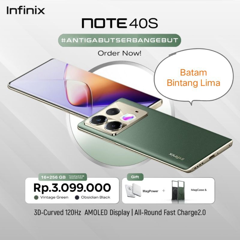 Jual Infinix Note 40S 8/256GB HELIO G99 ULTIMATE 5000mAh 33Watt Layar 3D Curved 120Hz NEW 2024 ...