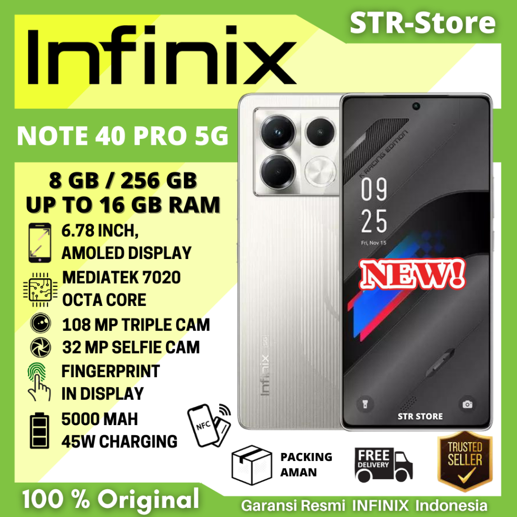 Jual INFINIX NOTE 40 PRO 5G 8/256 GB GARANSI RESMI INFINIX NOTE 40 5G 8/256 GB - NOTE 40 PRO 5G ...