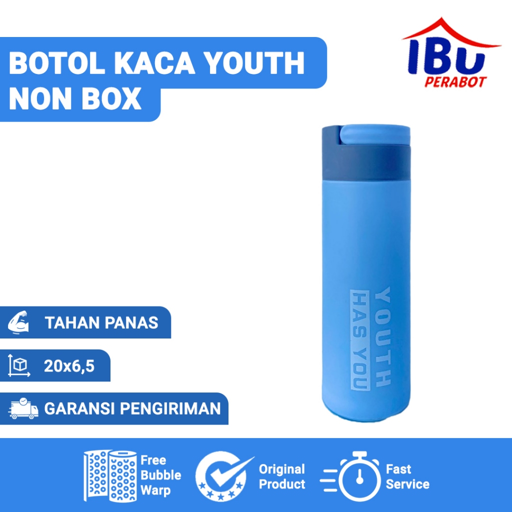 Jual BOTOL KACA YOUTH NON BOX/ Botol minum viral unik 450 ML | Shopee ...