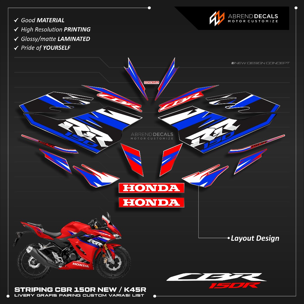 Jual DECAL LIST STRIPING CBR 150 R NEW K45R GRAFIS PAIRING / STIKER MOTOR HONDA CBR K45 R 2021 ...
