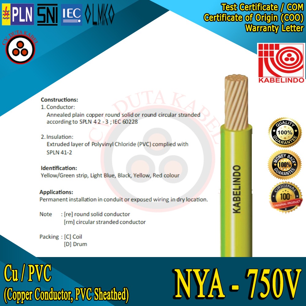 Jual Kabel NYA 1x95 mm2 KABELINDO /1x95 mm/1 x 95 mm /1x95mm2/1x95mm ...