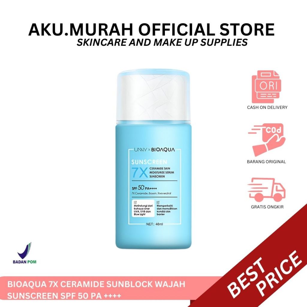 Jual BIOAQUA 7X CERAMIDE SUNBLOCK WAJAH SUNSCREEN SPF 50 PA++++ 40 ML ...