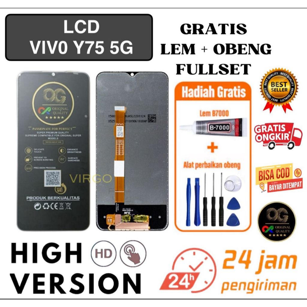 Jual LCD VIVO Y75 5G fullset free LEM + OBENG / LCD TOUCSHCREEN VIV0 ...
