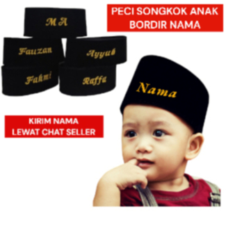 Jual Peci Anak Free Nama/Peci Hitam Custom Nama Anak/Songkok Hitam Anak ...