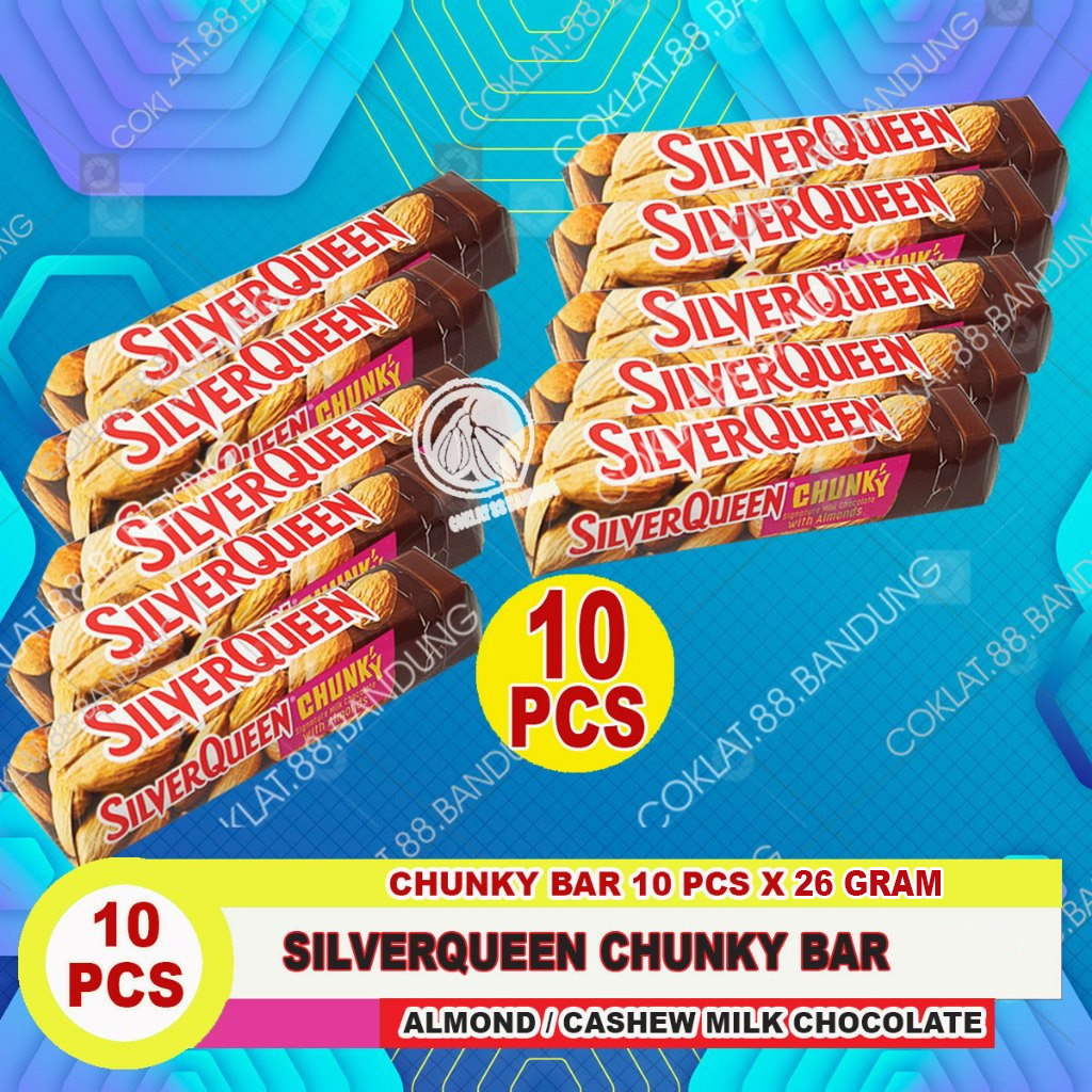 Jual SilverQueen Chunky Bar Mini 26gr Isi 10 PCS Coklat Rasa Almond ...