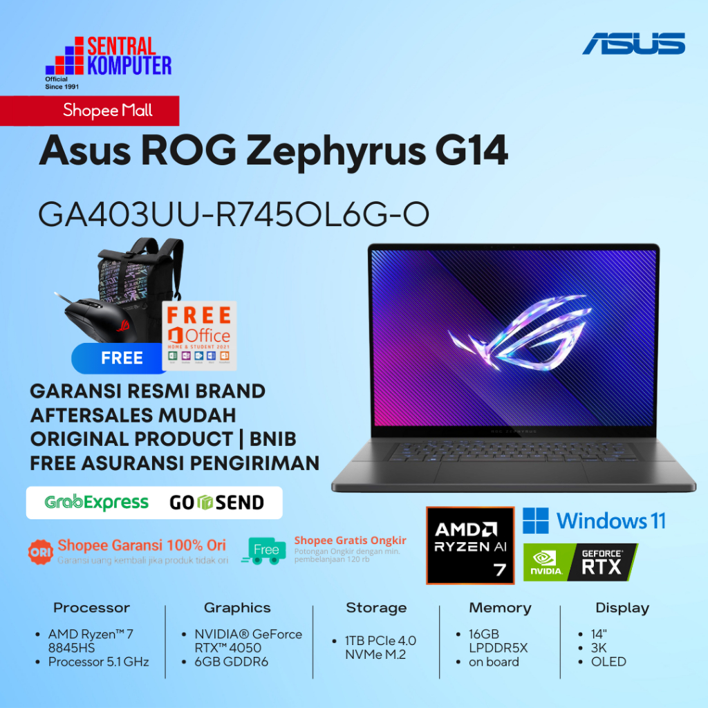 Jual ASUS ROG Zephyrus G14 GA403UU Ryzen 7 8845HS RTX4050 16GB 1TB 14 ...