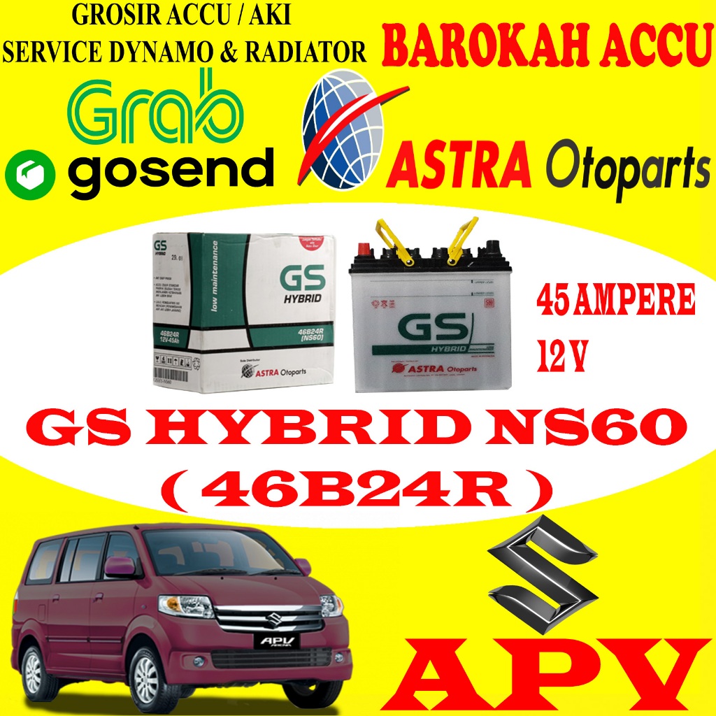 Jual AKI MOBIL SUZUKI APV GS HYBRID NS60 / 46B24R , 45 AH ASTRA OTOPARTS | Shopee Indonesia