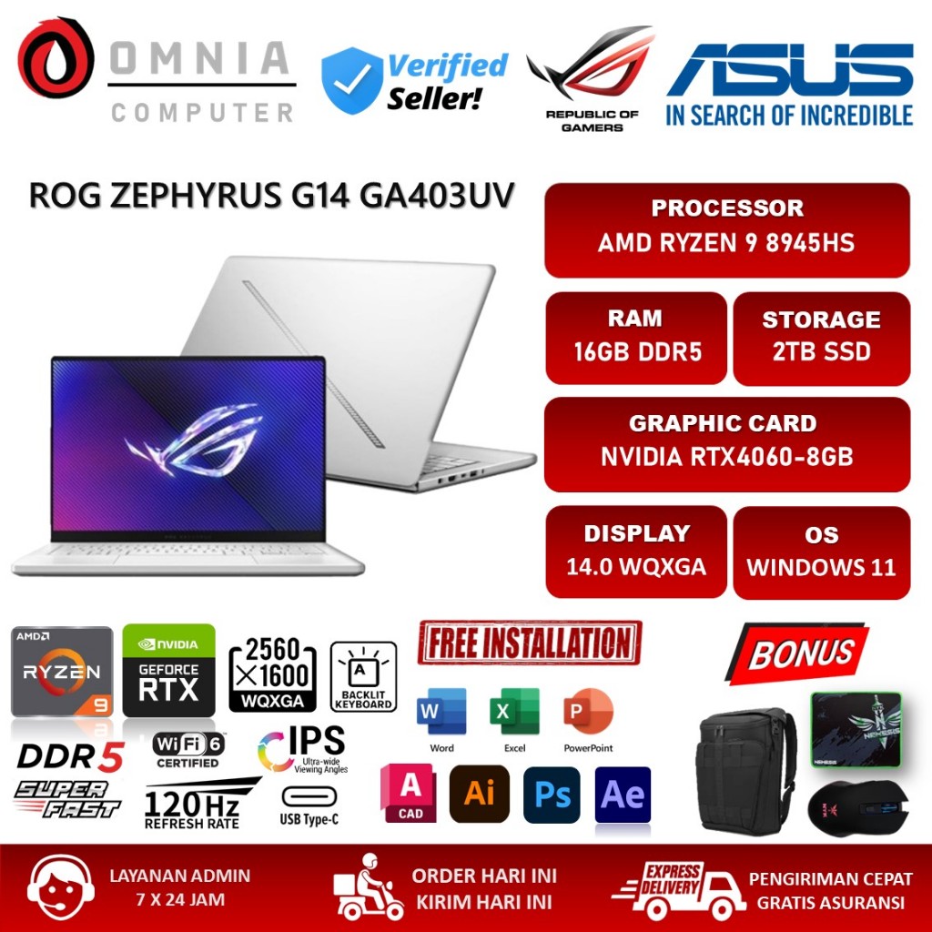 Jual Asus Rog Zephyrus G14 Ga403uv Amd Ryzen 9 8945hs 16gb 1tb Rtx4060 ...