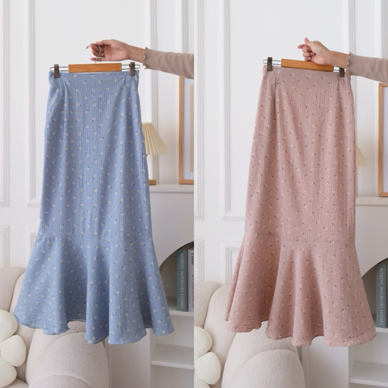 Jual Daisy Korean Mermaid Skirt / rok mermaid / rok motif bunga / rok ...