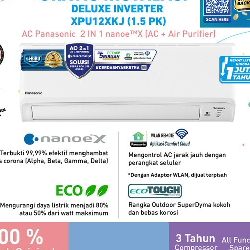 Jual AC PANASONIC 1,5PK INVERTER NANOE-X 950W CS/CU-XPU12XKJ | Shopee ...