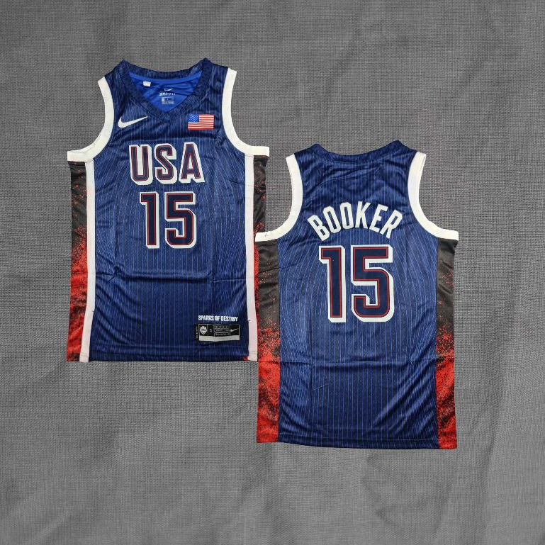 Jual Baju Jersey Basket Devin Booker USA 2024 Basketball Team Navy ...