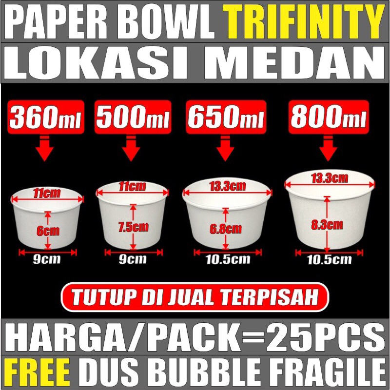 Jual Paper Bowl 360ml 500ml 650ml 800ml Per Pack Hanya Body Mangkok ...
