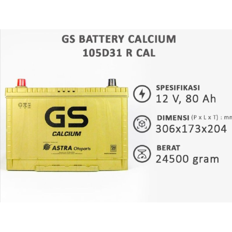 Jual Aki/battery GS Calsium 105D31R 12V 80 ampere | Shopee Indonesia