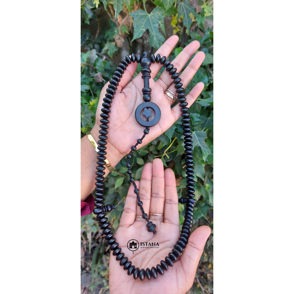 Jual Tasbih kayu galih kelor hitam ukuran 10mm butiran gepeng model ...