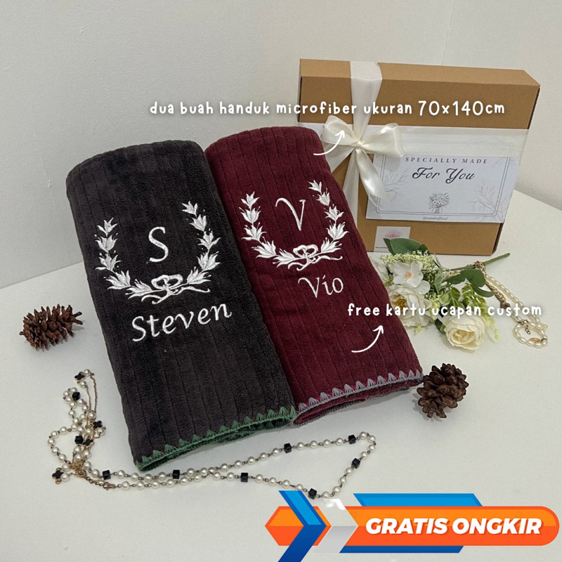Jual Handuk Couple Hampers Pernikahan Custom Bordir Nama Handuk ...