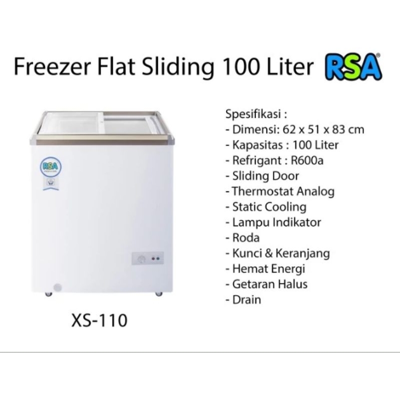 Jual Box Freezer / Chest Freezer Sliding RSA 100Liter XS-110 / XS110 ...