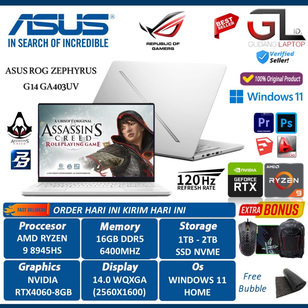 Jual Laptop Asus Rog Zephyrus G14 GA403UV AMD Ryzen 9 8945HS 16GB 2TB ...