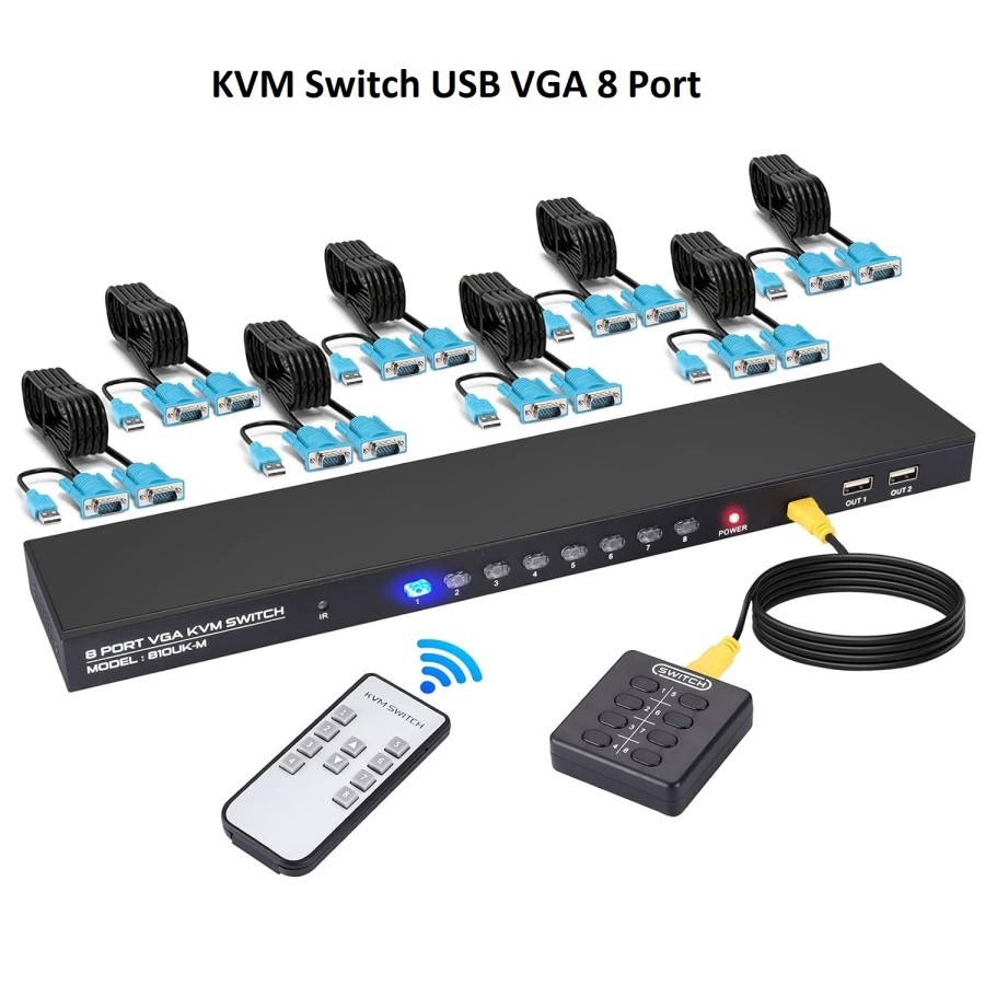 Jual KVM Switch VGA USB 8 Port Sharing PC Laptop Monitor Keyboard Mouse ...