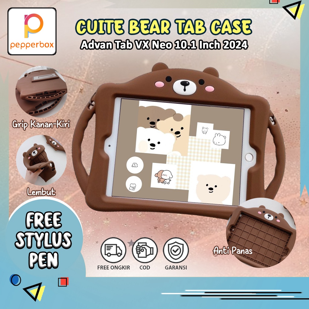 Jual Soft Case Advan Tab VX Neo 10.1 Inch 2024 Standing Casing Bear ...