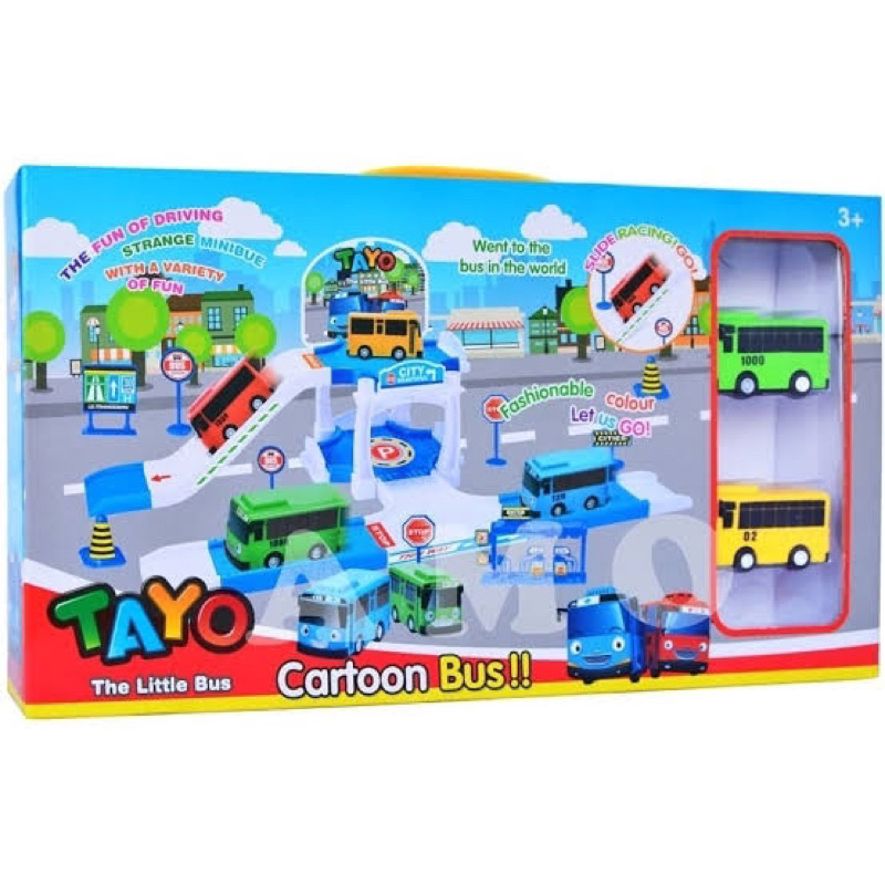 Jual MAINAN BUS TAYO TRACK PARKING SET / Mainan track tayo cartoon bus | Shopee Indonesia