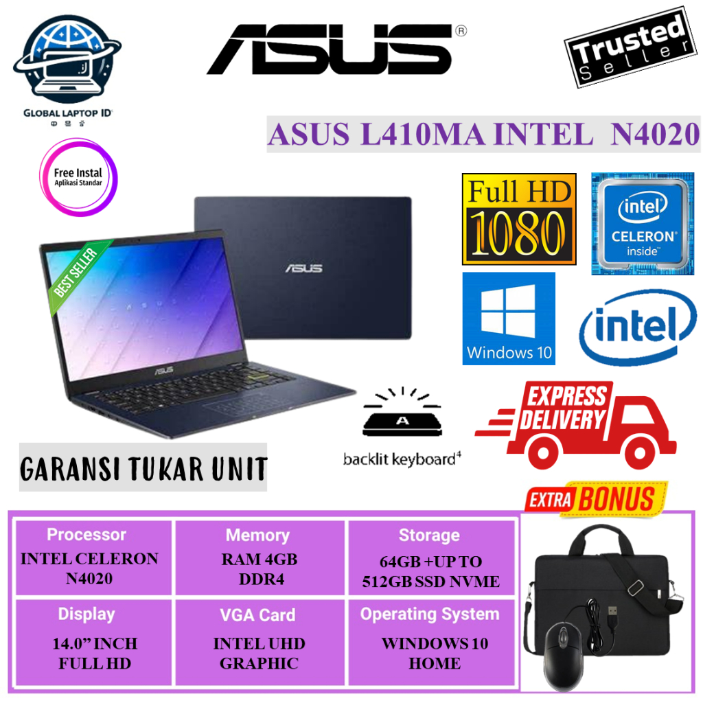 Jual Laptop Asus L410MA Intel Celeron N4020 RAM 4GB 64GB+512GB SSD 14.0 ...