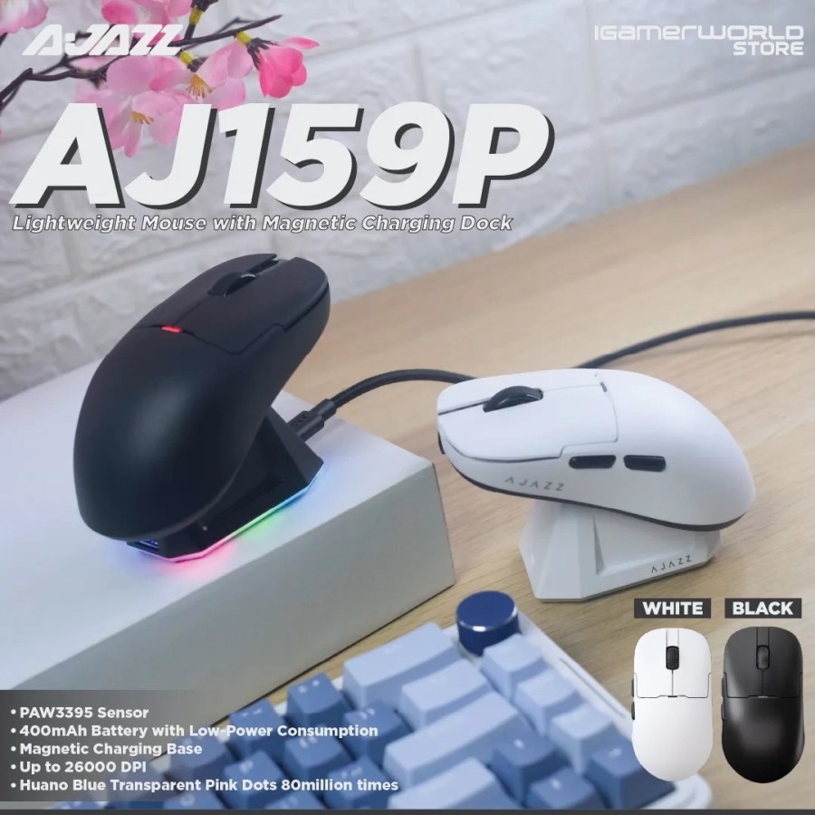 Jual Mouse Gaming Ajazz AJ159P Wireless PAW3395 Sensor Up to 26000 DPI - with Magnetic Charging ...
