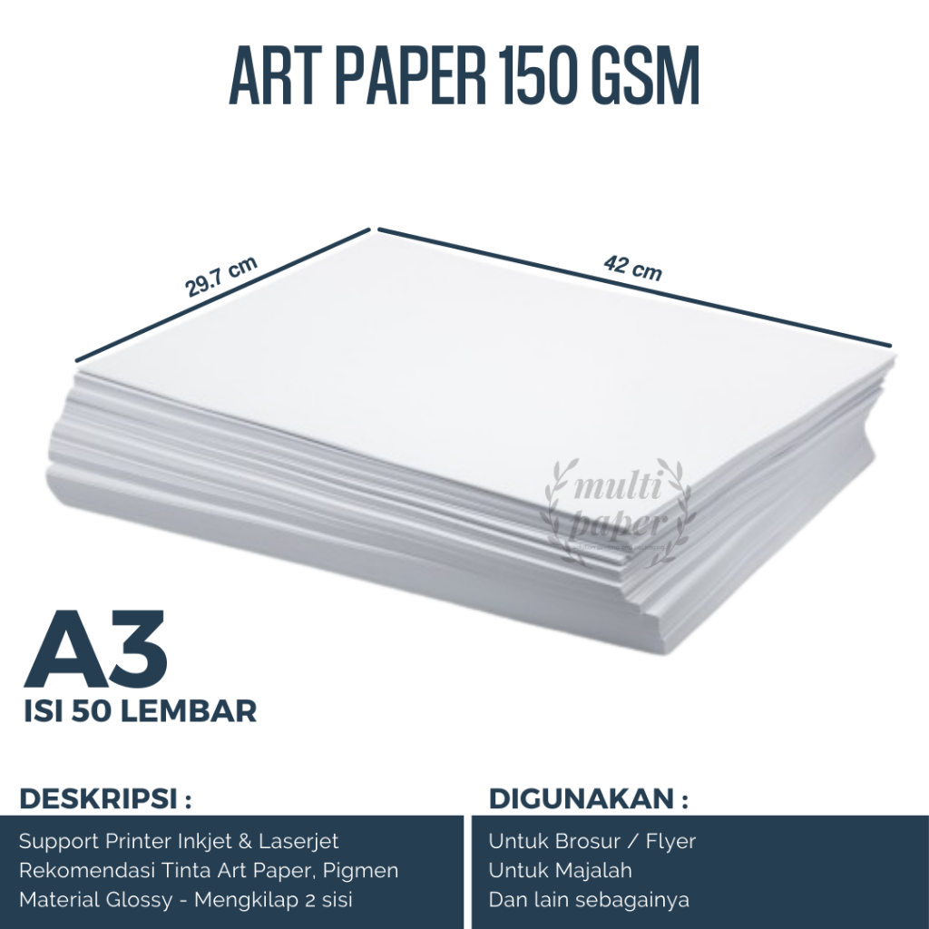Jual Kertas Art Paper A3 Dan A3 Plus 150 gsm Isi 50 Lembar / Art Paper ...