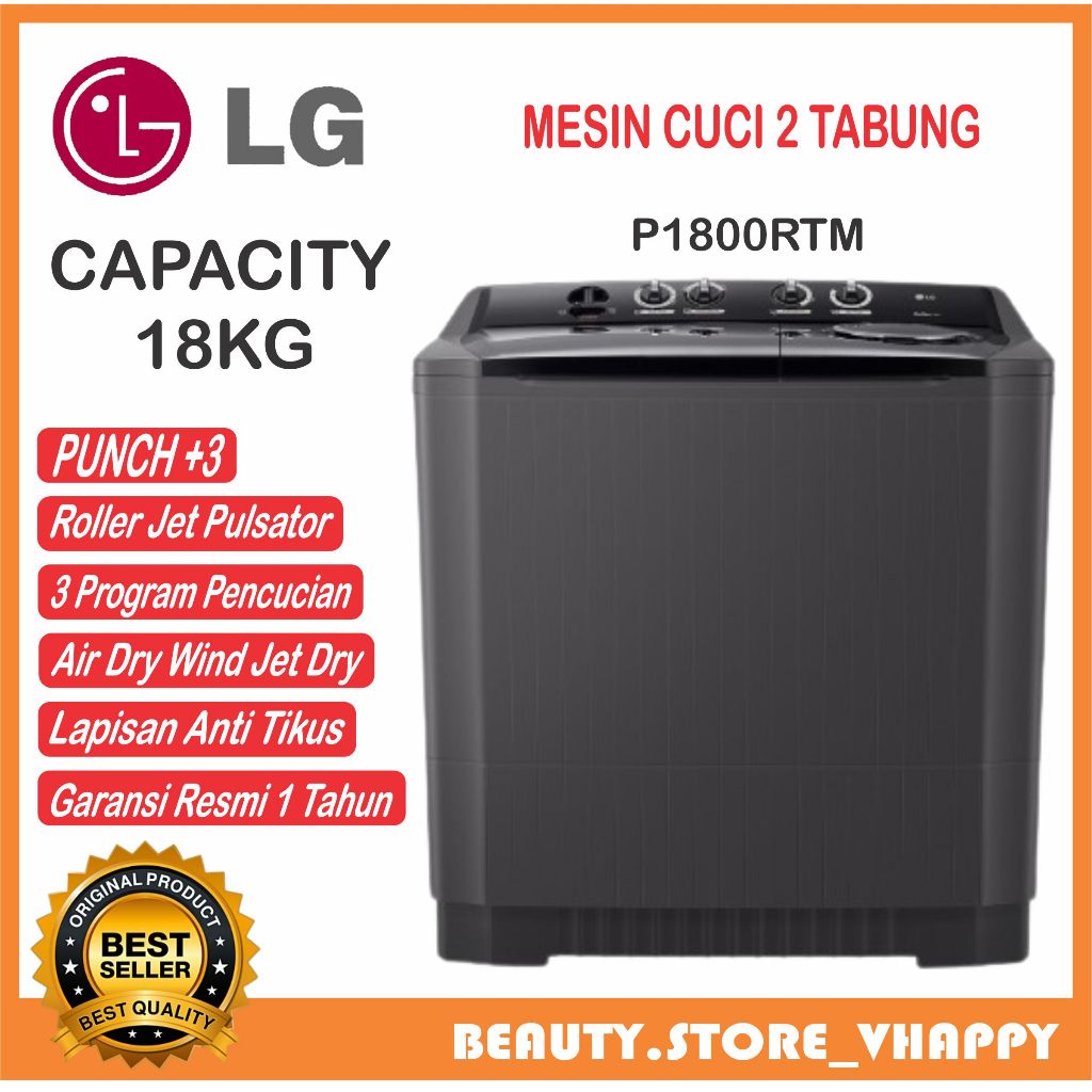 Jual Mesin Cuci 2 tabung LG 18kg P1800RTM Garansi Resmi | Shopee Indonesia