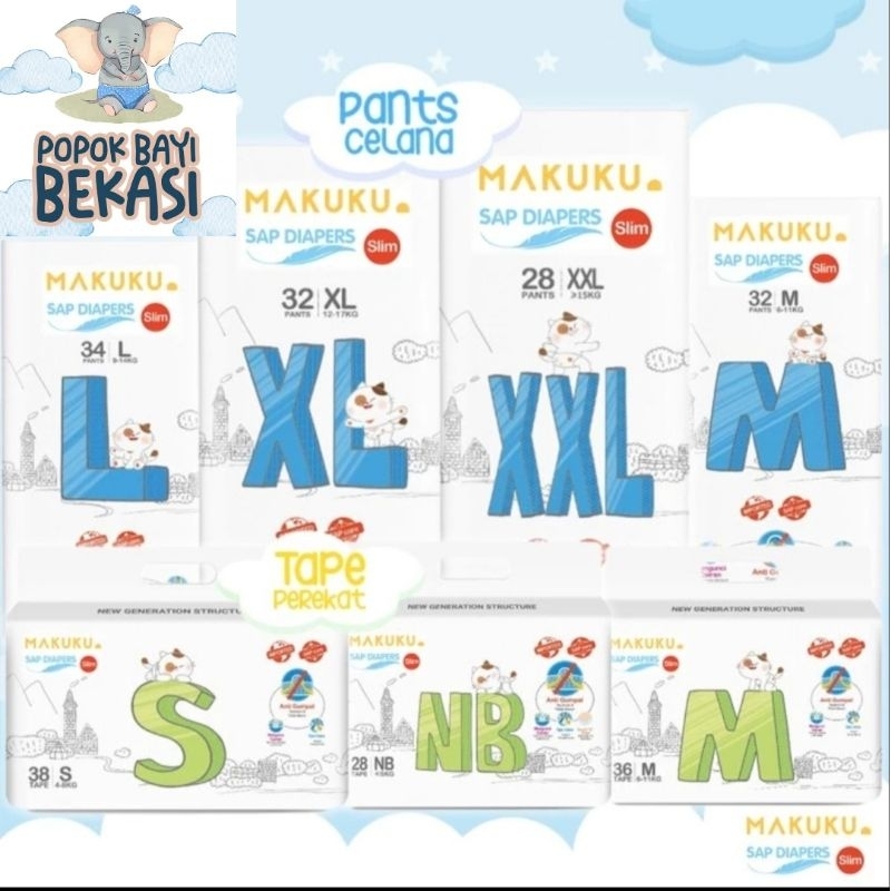 Jual Makuku Slim SAP Diapers NB, S, M, L, XL, XXL | Shopee Indonesia