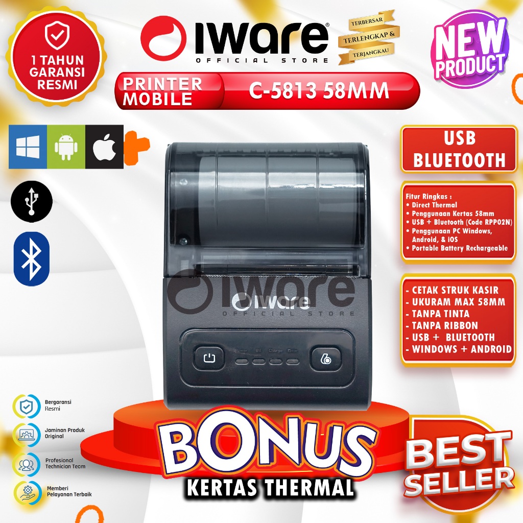 Jual Printer Thermal Mobile Iware C-5813 58mm RPP02N Bluetooth Android Ios | Shopee Indonesia