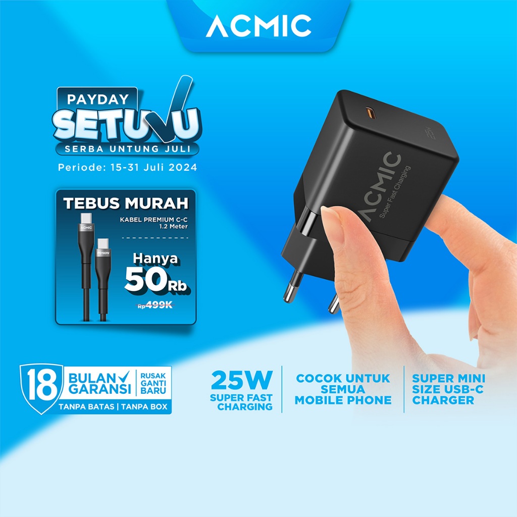 Jual ACMIC CPD25 Type C 25W Charger Super Fast Charging Adaptor for ...