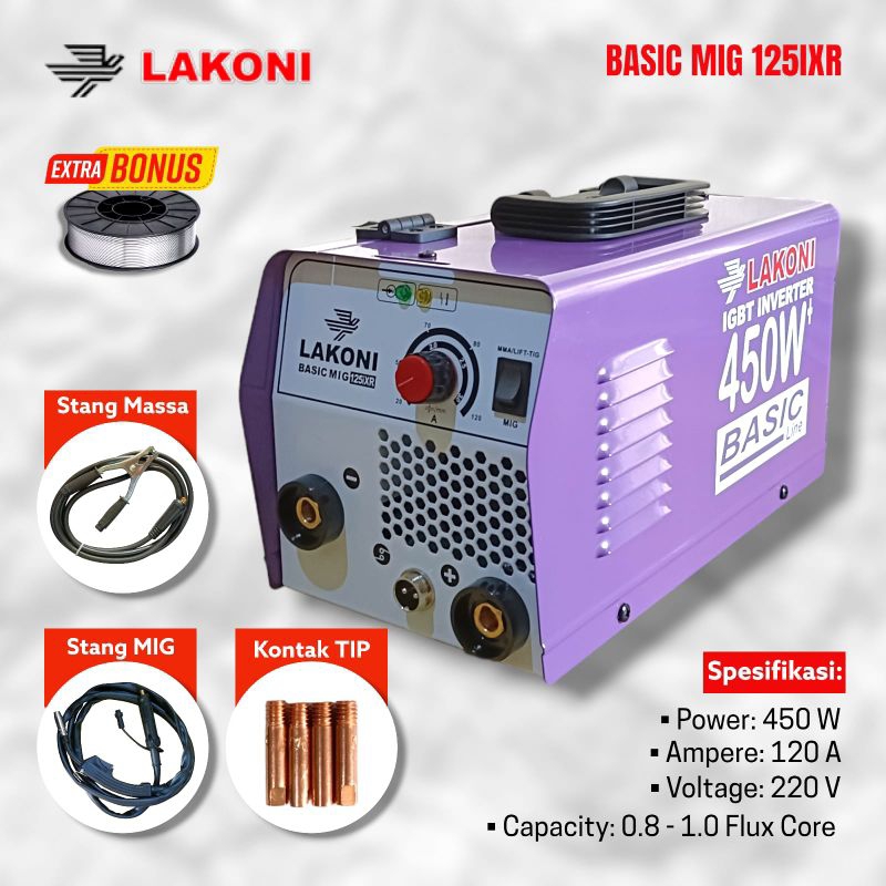 Jual Las Travo Mesin MIG Lakoni Basic 125ixr Inverter Welding MIG Tanpa Gas 120A 450 Watt ...